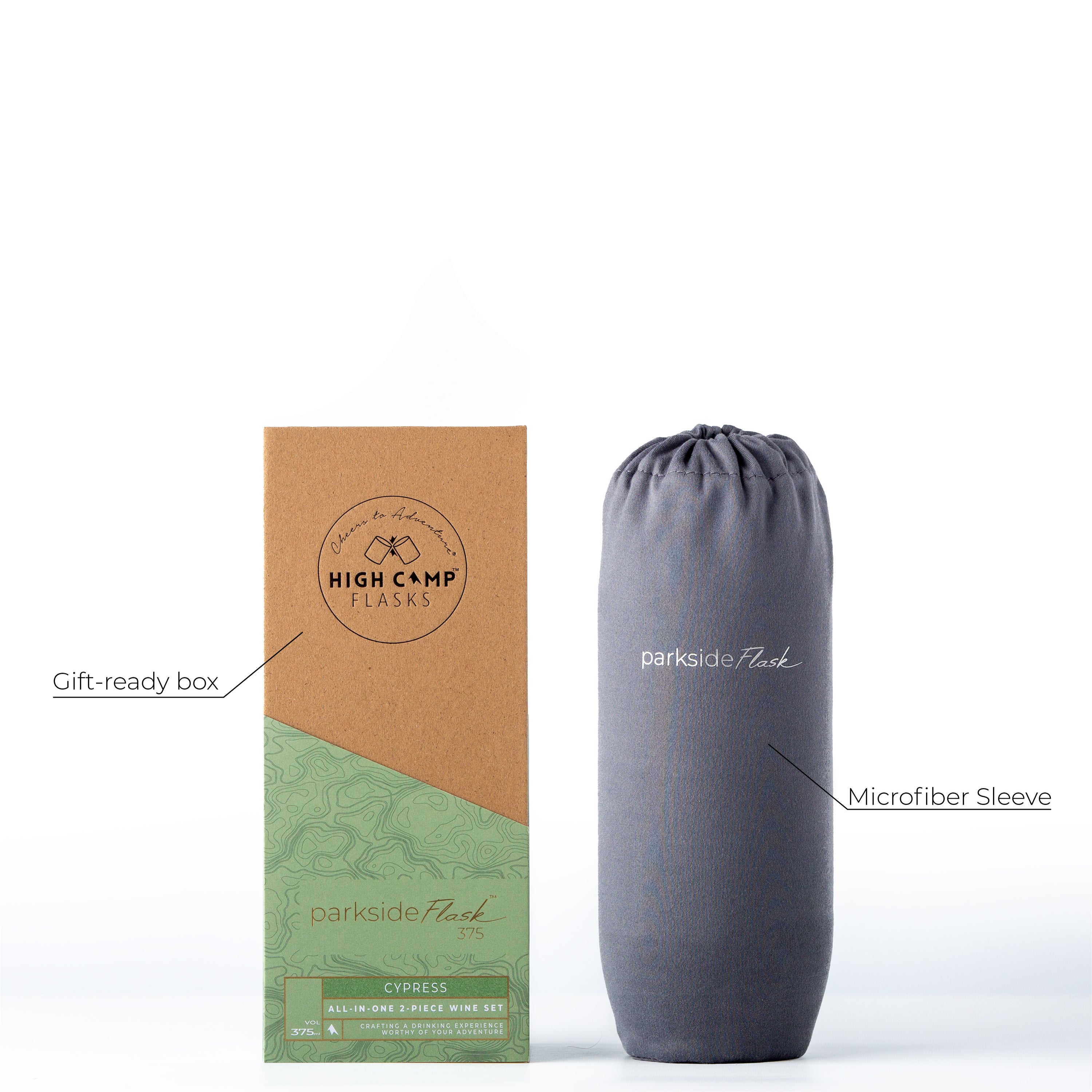 Parkside Flask™ 375 - Wine Flask + Stemless Glass | High Camp Flasks